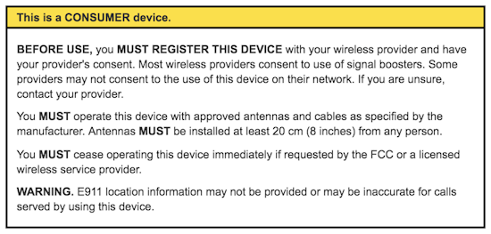 FCC Notice for Consumer Cell Signal Boosters
